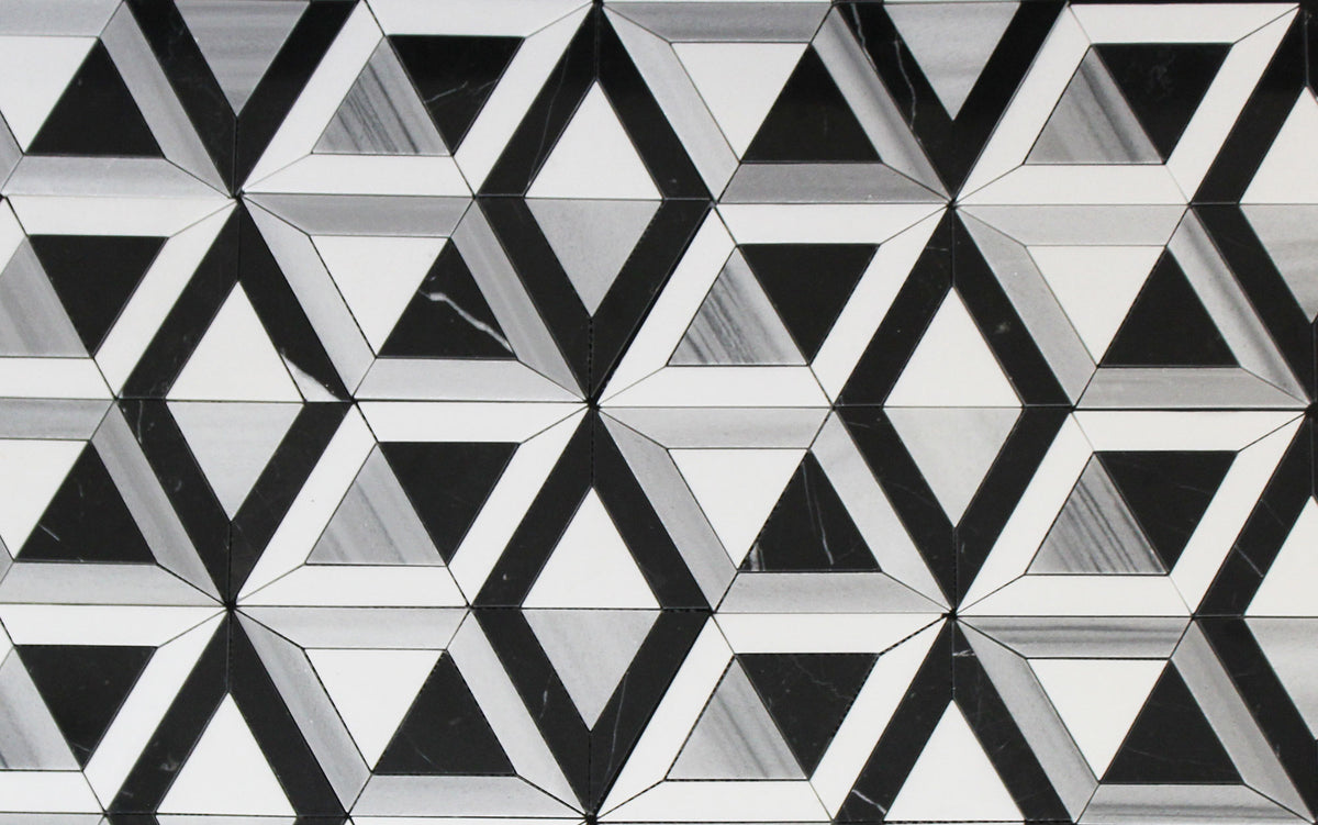 Asher Grey / Nero Marquina / Thassos Marble Mosaic - 3D Hexagon ...