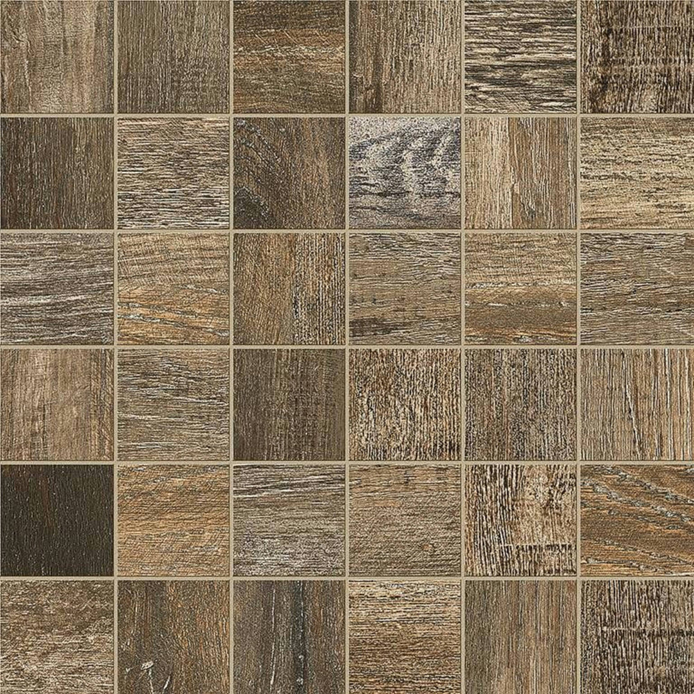 Full Sheet Sample - Barn Wood Brown Porcelain Mosaic - 13" x 13" x 10 ...