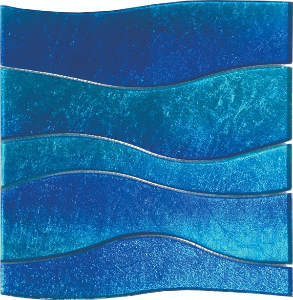 Full Sheet Sample - Terra Bella Blue Aqua Wave Glass Mosaic - 11.75" x ...