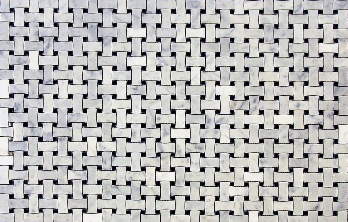 Full Sheet Sample - White Carrara Bow Tie Marble Mosaic - 11 3/4" x 11 ...
