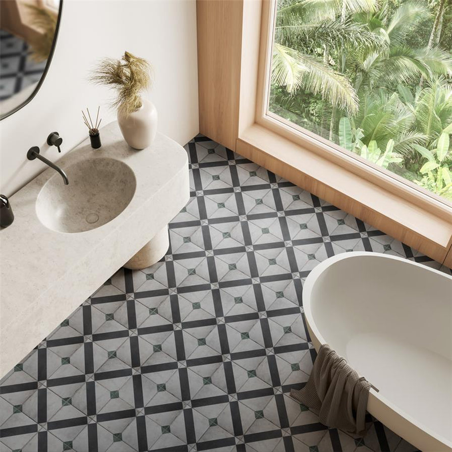 Somer Tile Renaissance Emerald Deco Frame Matte Porcelain Tile — Stone & Tile Shoppe, Inc.