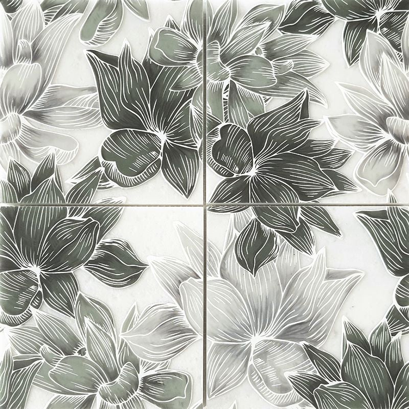 Mir Skalini Line Flora Bloom Green Etched Marble Mosaic — Stone & Tile ...