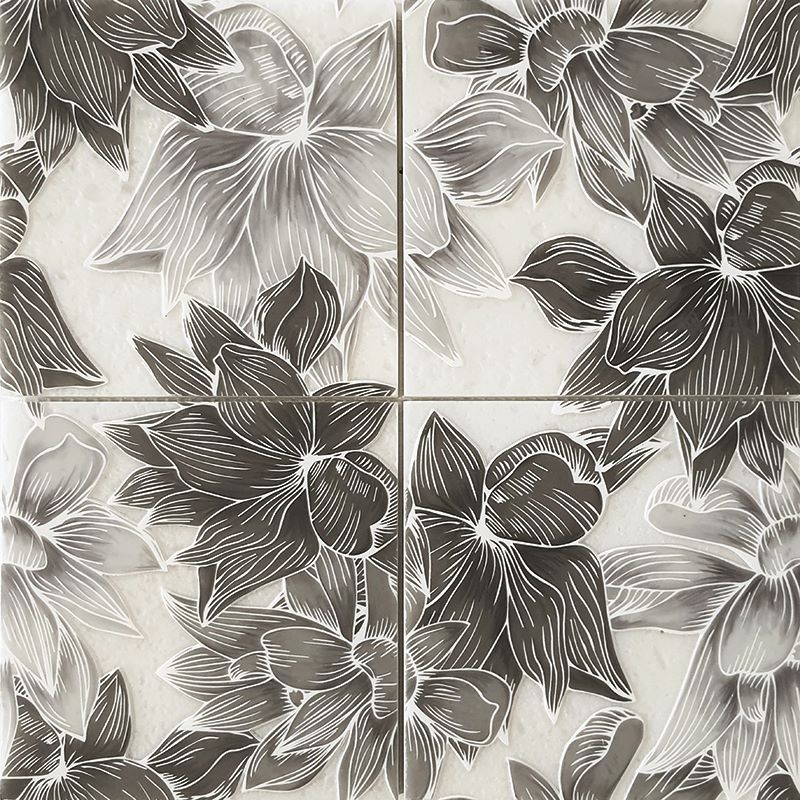 Mir Skalini Line Flora Bloom Gray Etched Marble Mosaic — Stone & Tile ...