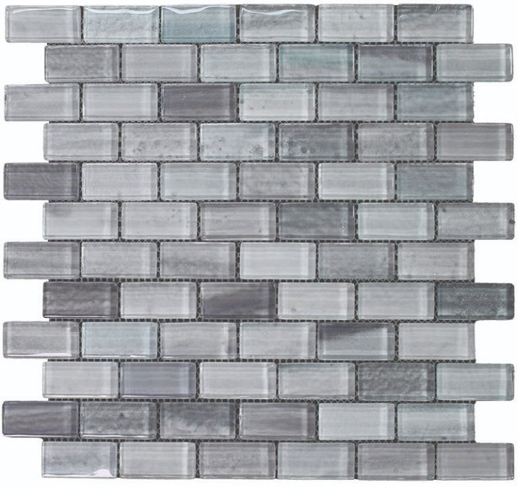 Full Sheet Sample - Aquatica Gemstone Silver Staggered Glass Mosaic ...