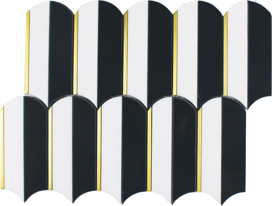 Full Sheet Sample - Showtime Thassos & Nero With Metal Inlay Quill Nat ...
