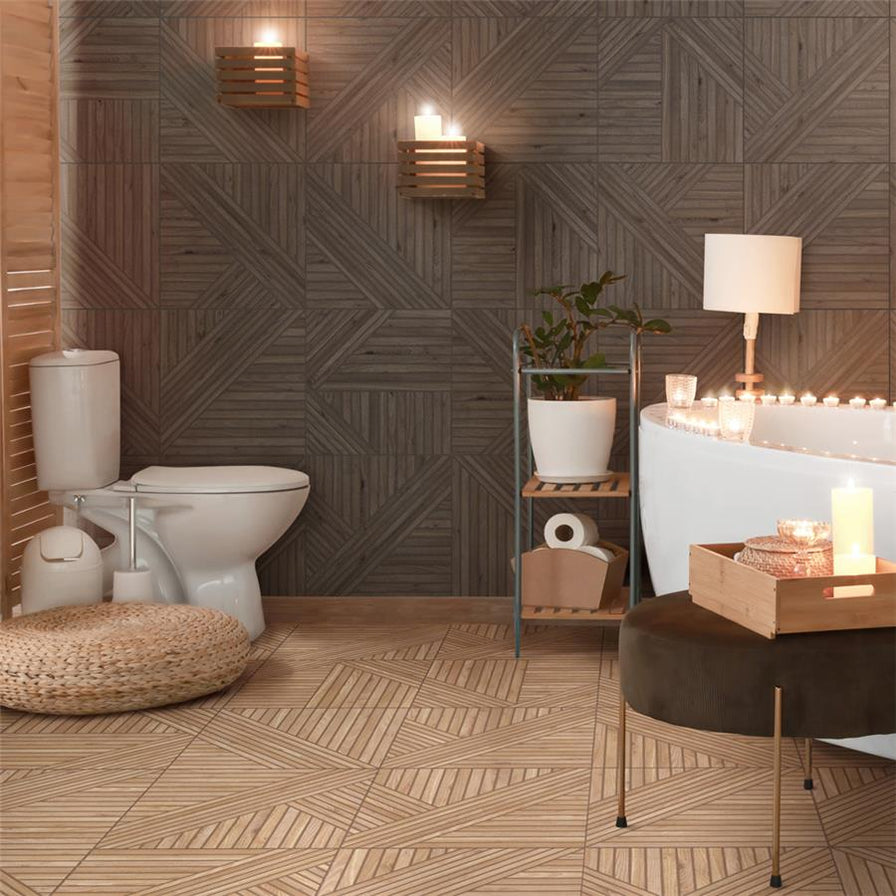 Somer Tile Tangram Wood Walnut Matte Porcelain Tile | Lowest Price — Stone & Tile Shoppe, Inc.