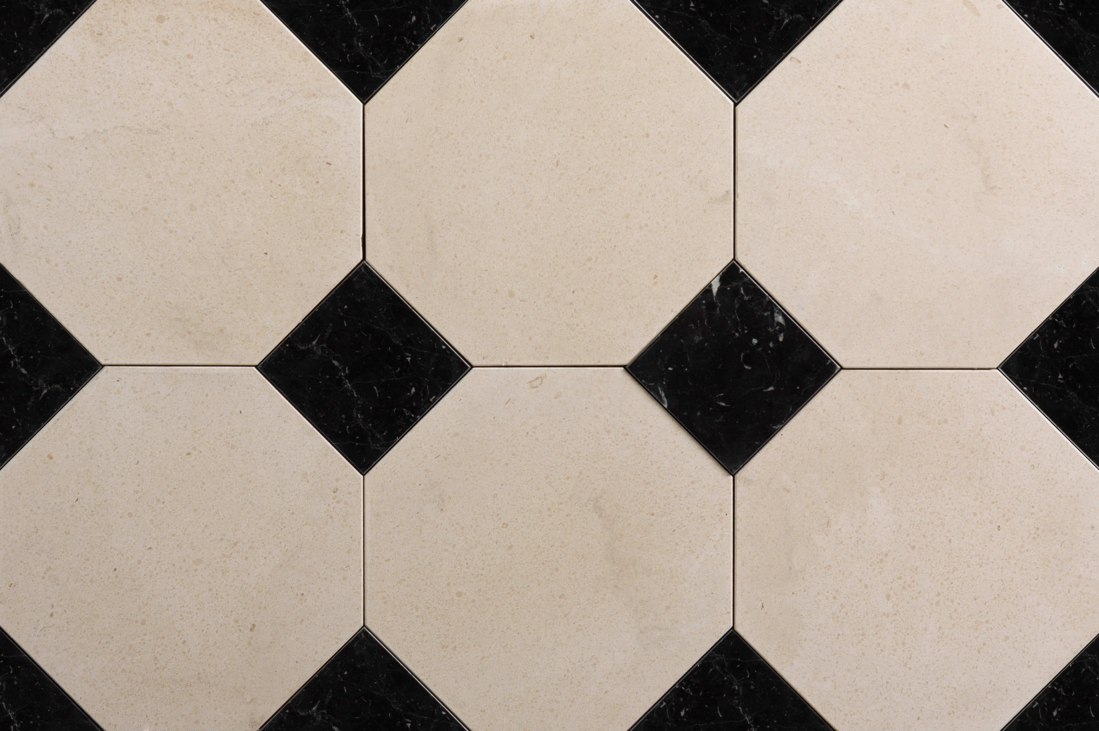 Capri Octagon Limestone with Nero Marquina Keys Honed Marble Tile ...
