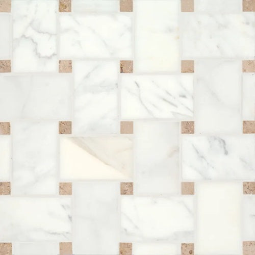 Bedrosians Jumbo CAL Calacatta & Jura Beige Dot Honed Marble Mosaic ...