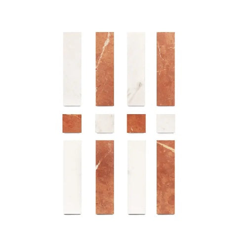 Zia Tile Marble Lucca in Carrara & Rosso Alicante Honed Marble Pattern — Stone & Tile Shoppe, Inc.