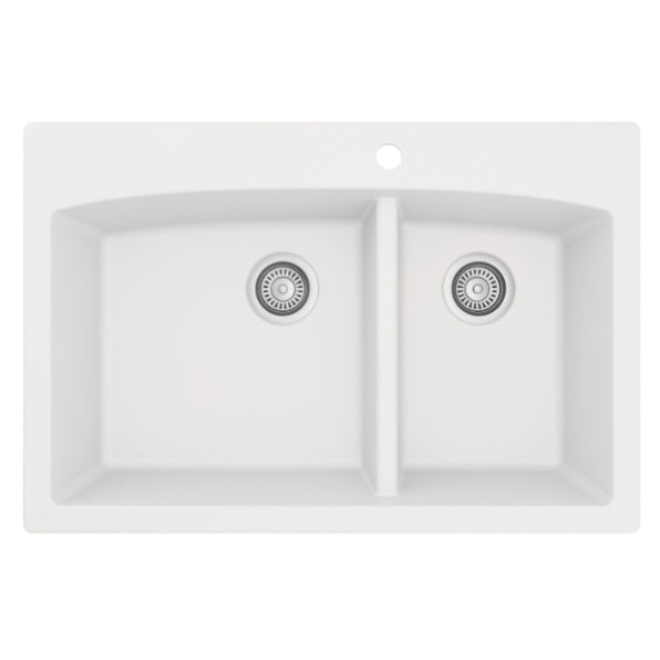 Karran QT-711-WH White Top Mount Double Bowl Kitchen Sink - 33" x 22" x ...