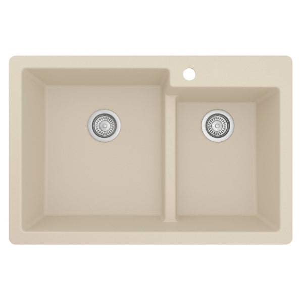 Karran QT-811-BI Bisque Top Mount Double Bowl Kitchen Sink - 33" x 22 ...