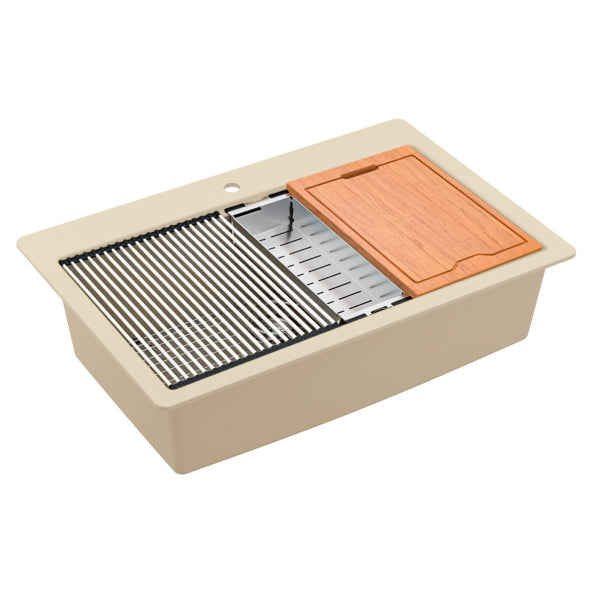 Karran QTWS-875-BI Bisque Top Mount Single Bowl Kitchen Sink - 33" x 22 ...