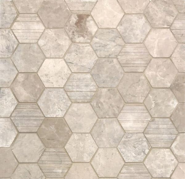 Full Sheet Sample - Contempo Chateaux Hexagon Marble Mosaic - 2" x 2 ...