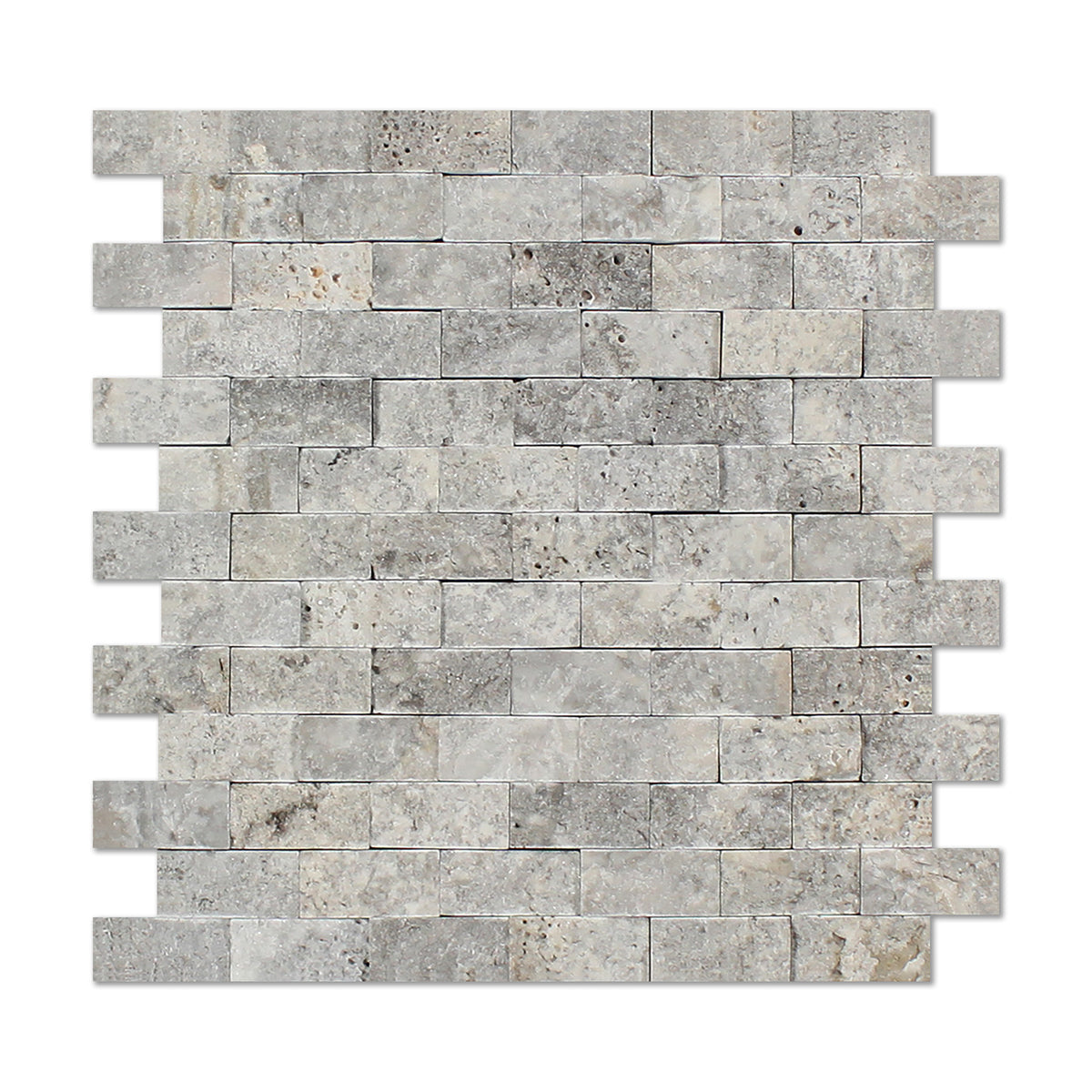 Full Sheet Sample - Titanium Brick Travertine Mosaic - 1" x 2" x 3/8 ...