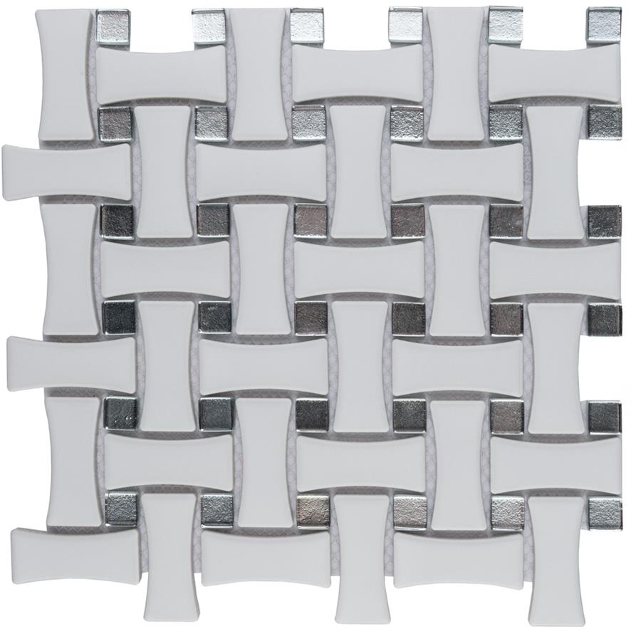 Somer Tile Metro Dog Bone White with Silver Glass Dot Mixed Mosaic ...