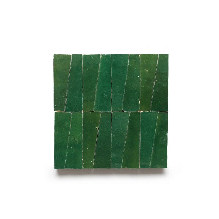 Full Sheet Sample - Zellige Jade Clay Mosaic - 1" x 4" x 3/8" Glazed ...