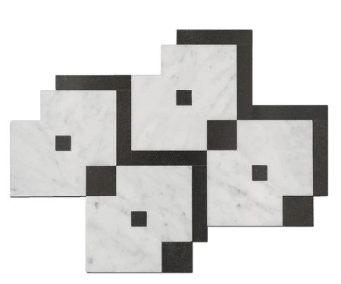 Carrara & Black Waterjet Marble Mosaic - Square Zip — Stone & Tile ...