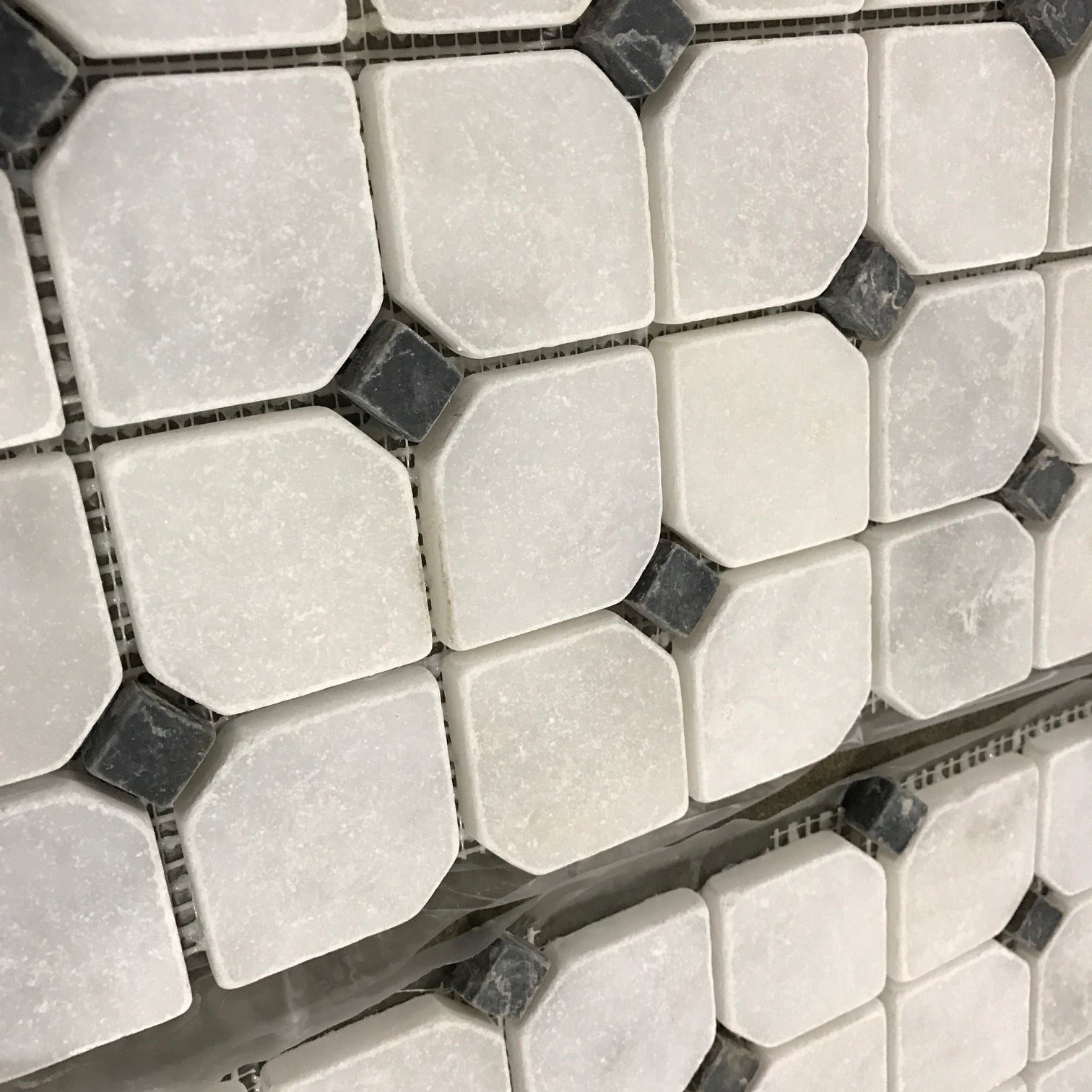 Carrara Venatino Marble Mosaic - Octagon with Black Dots — Stone & Tile ...