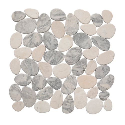 Island Stone Pebble Swirl Grey & Beige Marble Tumbled Marble Mosaic ...