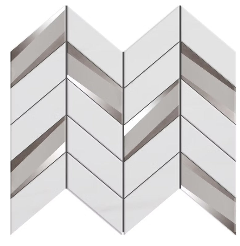 Silver Mirror & Mystic White Marble Mosaic - Ohri Chevron Polished ...