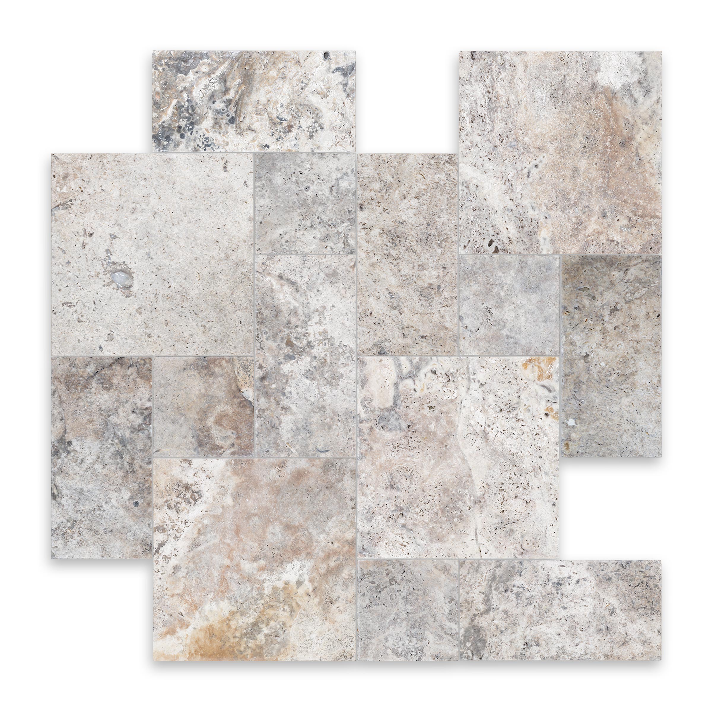 Titanium Cross Cut Tumbled Travertine Paver Roman Pattern — Stone ...