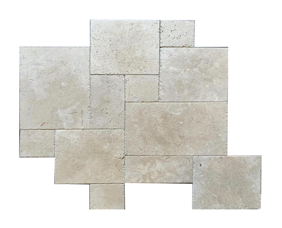 Tuscany Cream Chiseled & Brushed Travertine Versailles Pattern — Stone ...