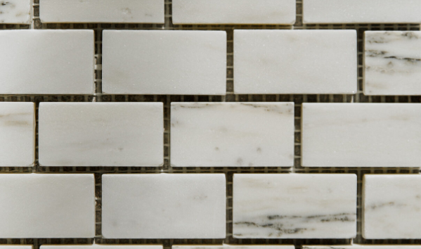 Creme Extra / Silver Cloud Marble Mosaic - 1" x 2" Offset Brick Honed ...