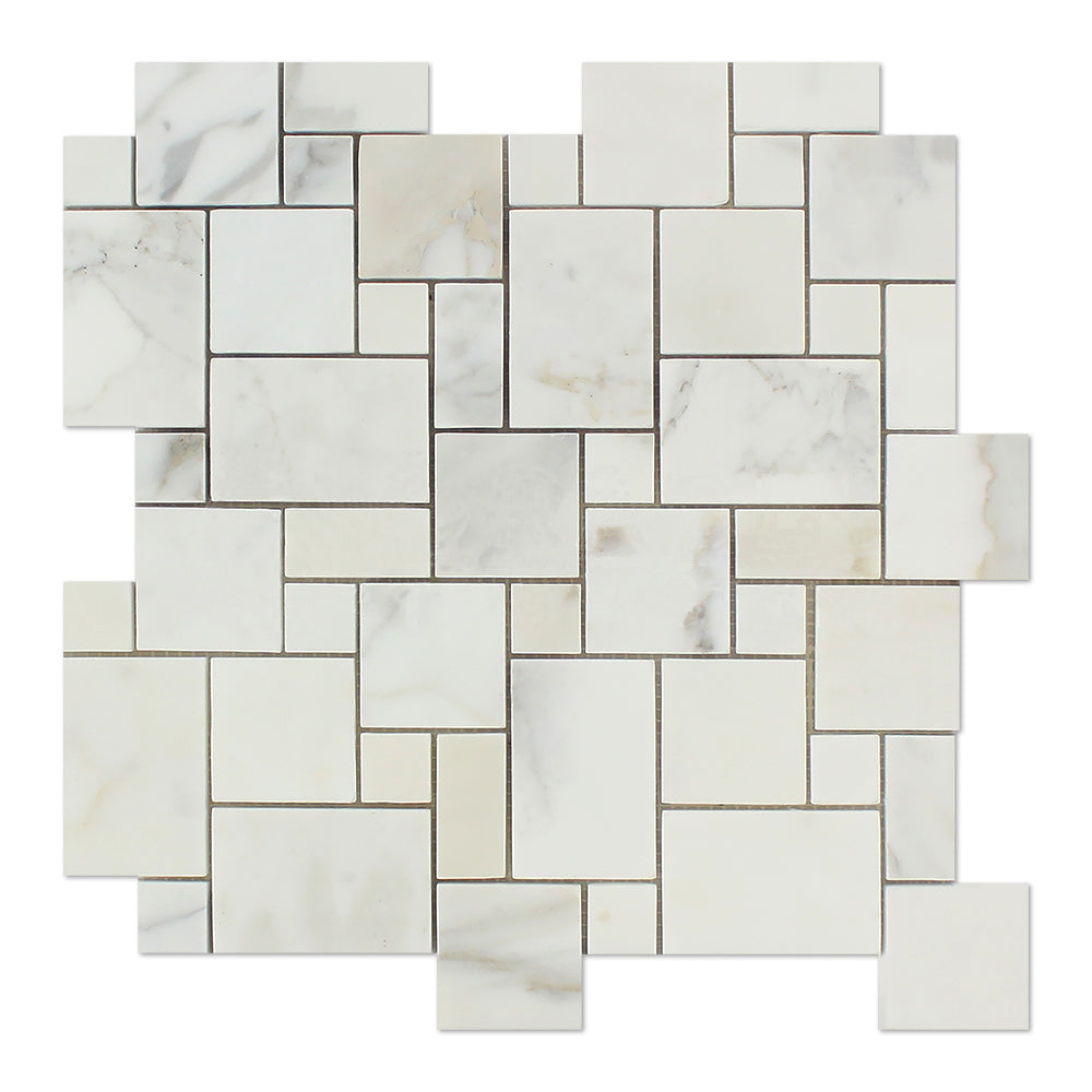 Calacatta Gold Marble Mosaic Mini Versailles Pattern Honed & Polished ...