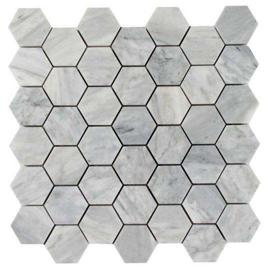 Full Sheet Sample - Metropolitan Deep Blue Deco Hexagon Marble Mosaic ...