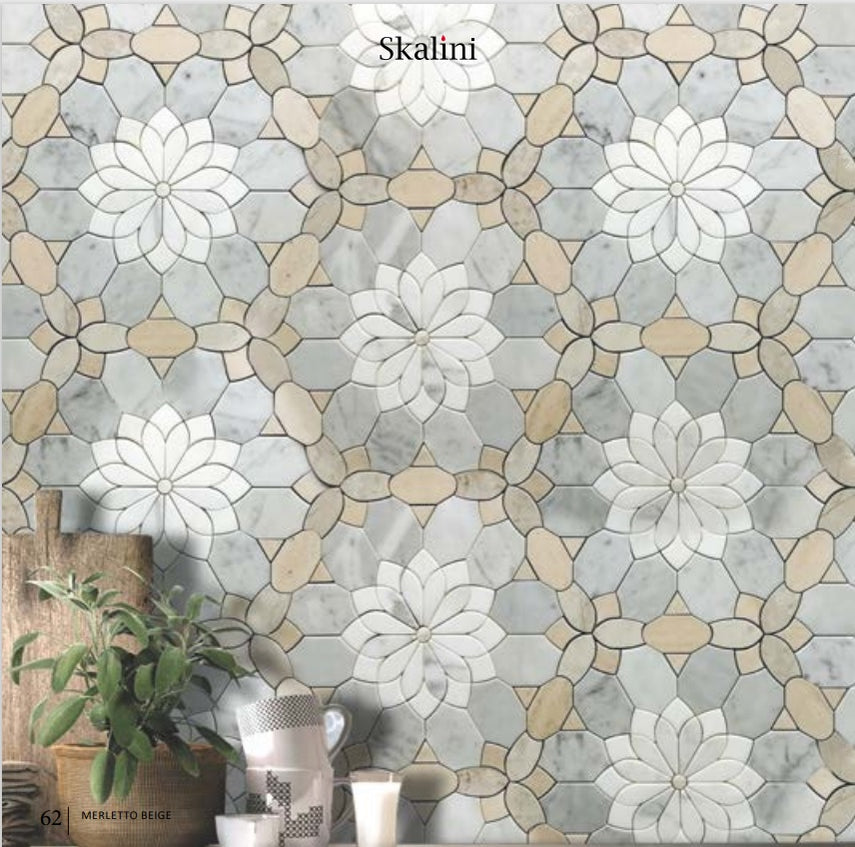 Mir Skalini Line Waterjet Shadow Limestone / Oxford Grey / Thassos ...