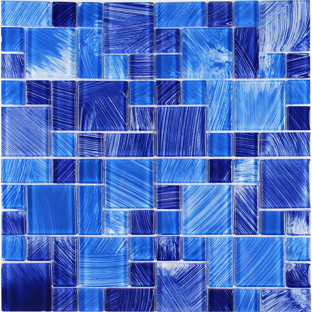 Tesoro Aquatica Watercolors Mix Blue Glossy Glass Mosaic — Stone & Tile ...