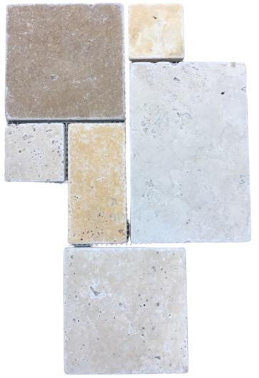 3 Color Mixed Travertine Mosaic - Mini Versailles Pattern Tumbled ...