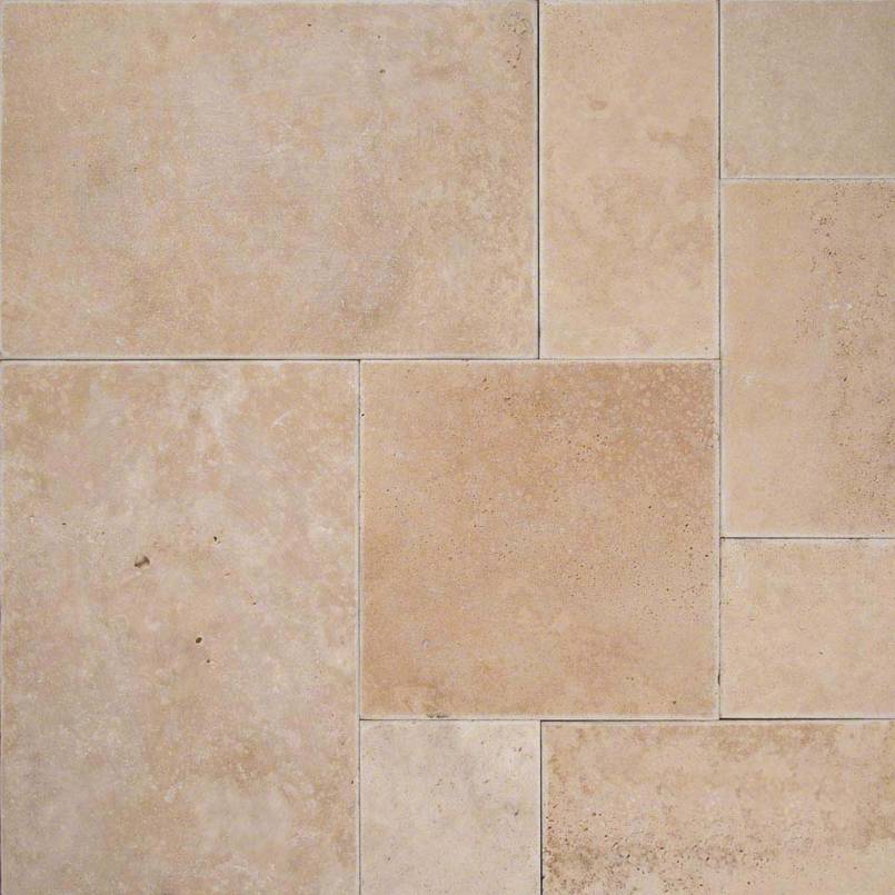 MSI Mocha Tumbled & Brushed Travertine Paver Versailles Pattern — Stone ...
