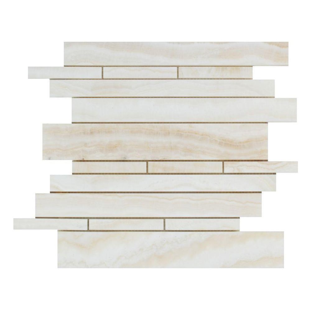 White Vein Cut Onyx Mosaic - Linear Polished | Stone & Tile Shoppe