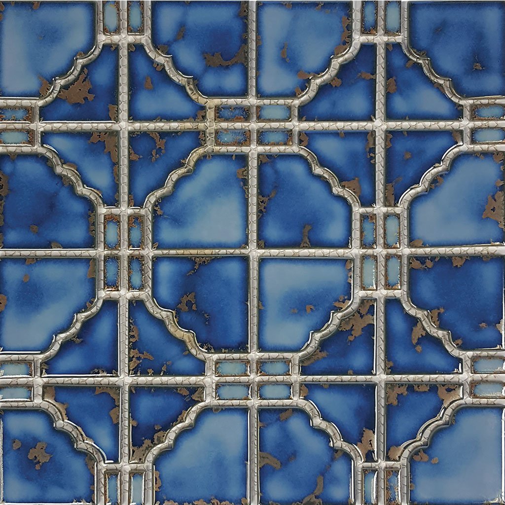 Tesoro Aquatica Sunburst Terra Blue Glossy Porcelain Mosaic — Stone ...