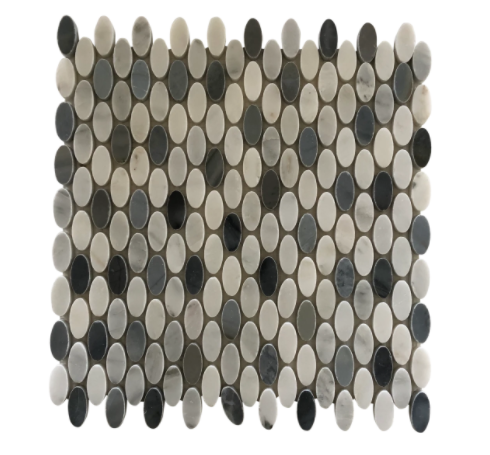 Full Sheet Sample - Oriental White Oval Marble Mosaic - 12" x 12" x 3 ...