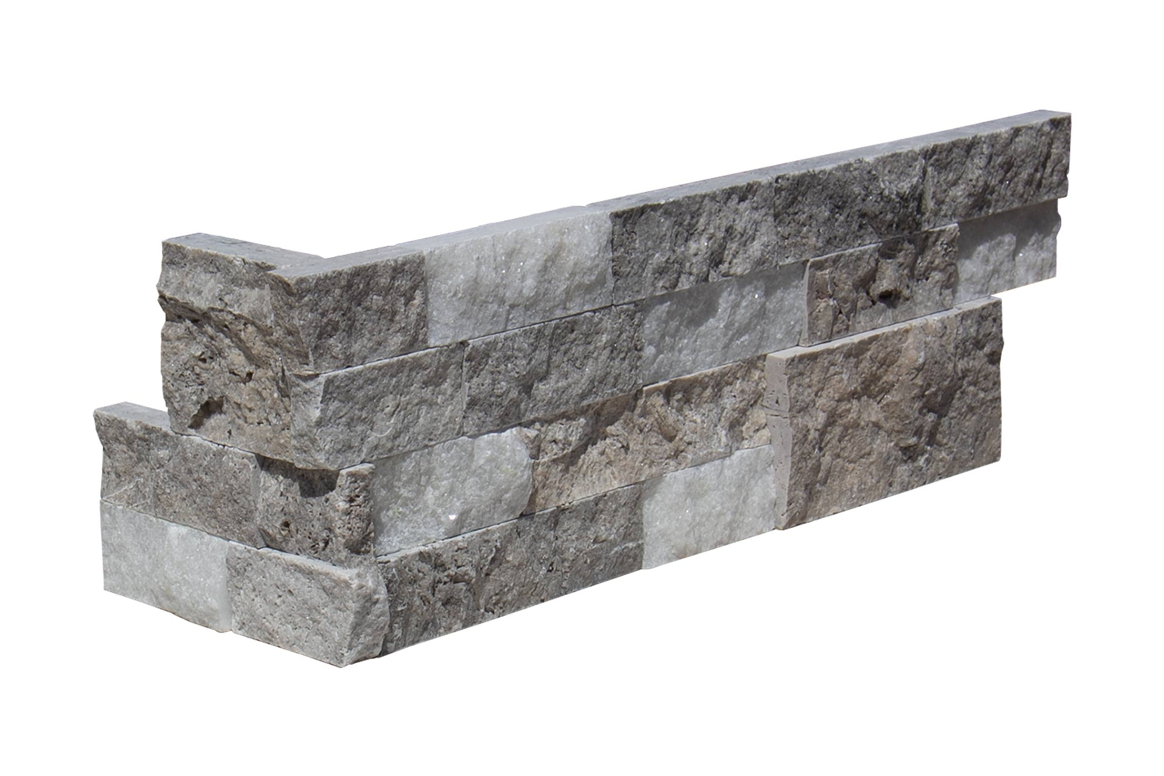 Crystal Silver White Split Face Travertine Ledgestone Corner — Stone ...
