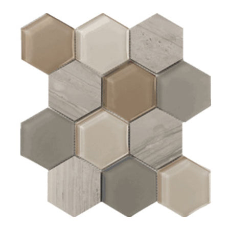 Full Sheet Sample - Metropolitan Dune Deco Hexagon Stone & Glass Mosai — Stone & Tile Shoppe, Inc.