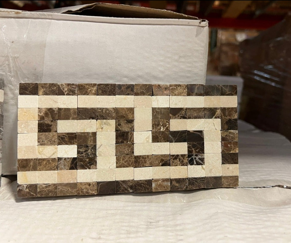 Emperador Dark Marble - Greek Key Border with Crema Marfil Accent ...