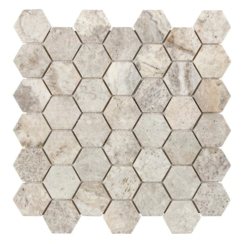Titanium Travertine Mosaic - 2" Hexagon | Stone & Tile Shoppe