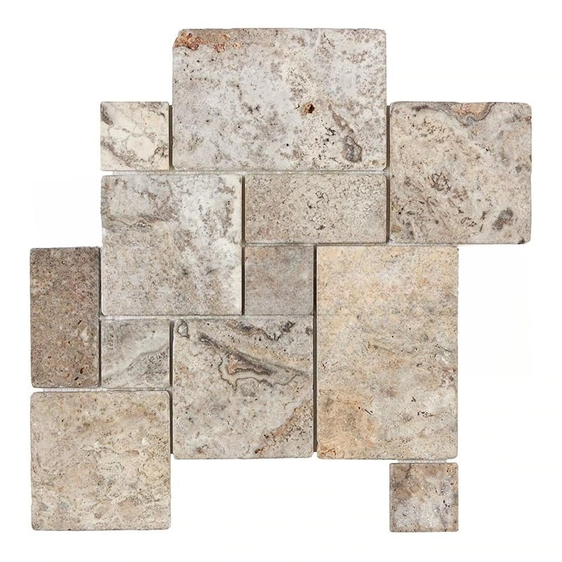 Titanium Travertine Mosaic - Opus Mini Pattern | Stone & Tile Shoppe