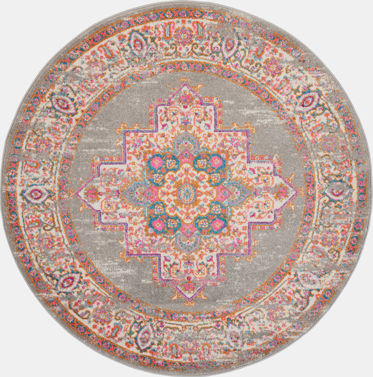 Nourison Passion PSN03 Grey Polypropylene 8 Ft x Round Area Rug — Stone ...