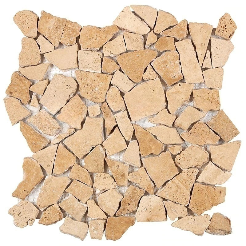Walnut Cross Cut Travertine Pebble 12" x 12" Flat Tumbled — Stone ...